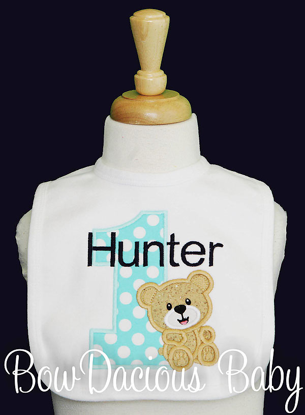 Teddy Bear Birthday Bib, Custom, Boy or Girls, Personalized, 1st ...